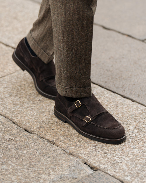 Velasca | Scarpe da uomo a doppia fibbia, scamosciate. Made in Italy